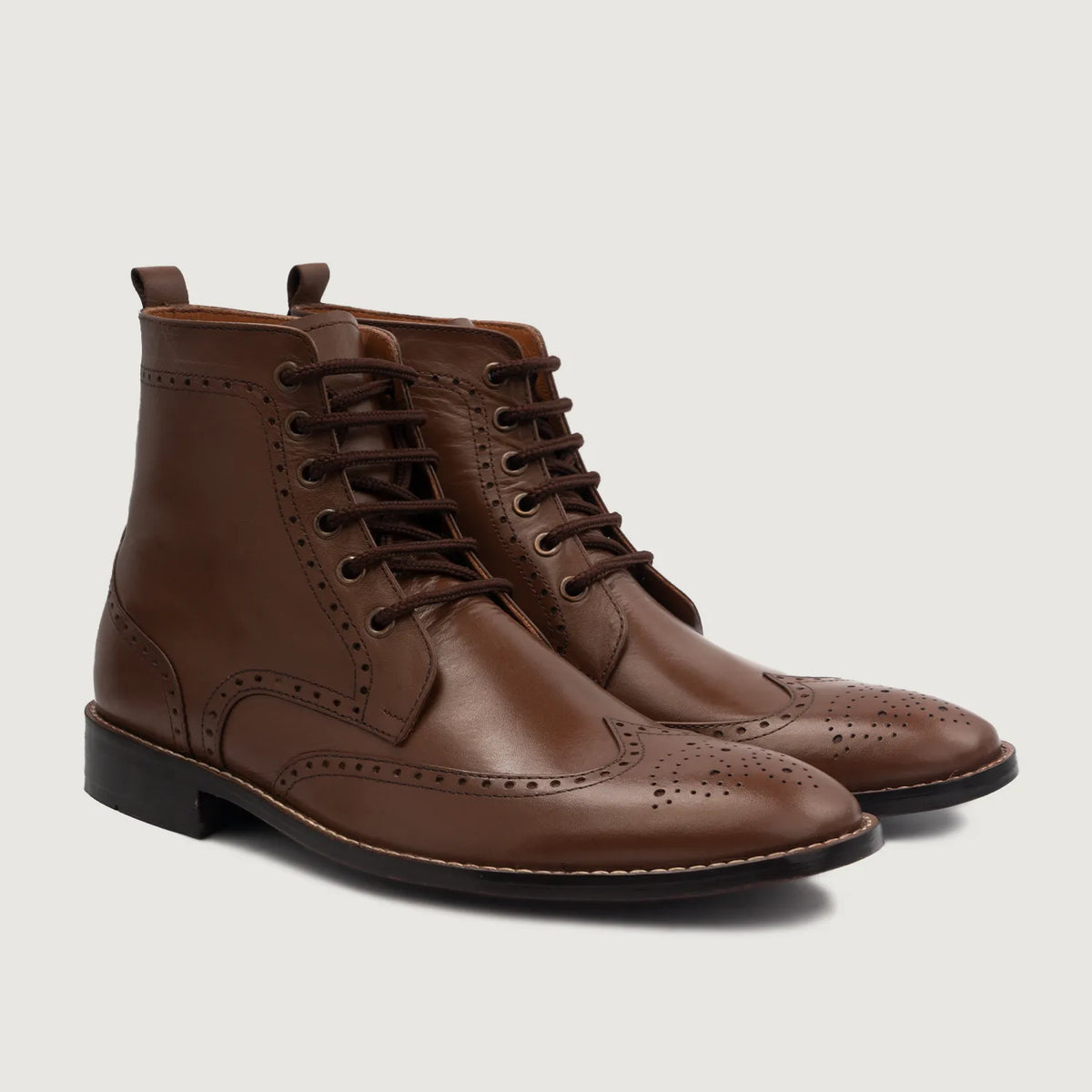 Men's Duster Brogues Derby Boots in Brown Leather - Eviternity