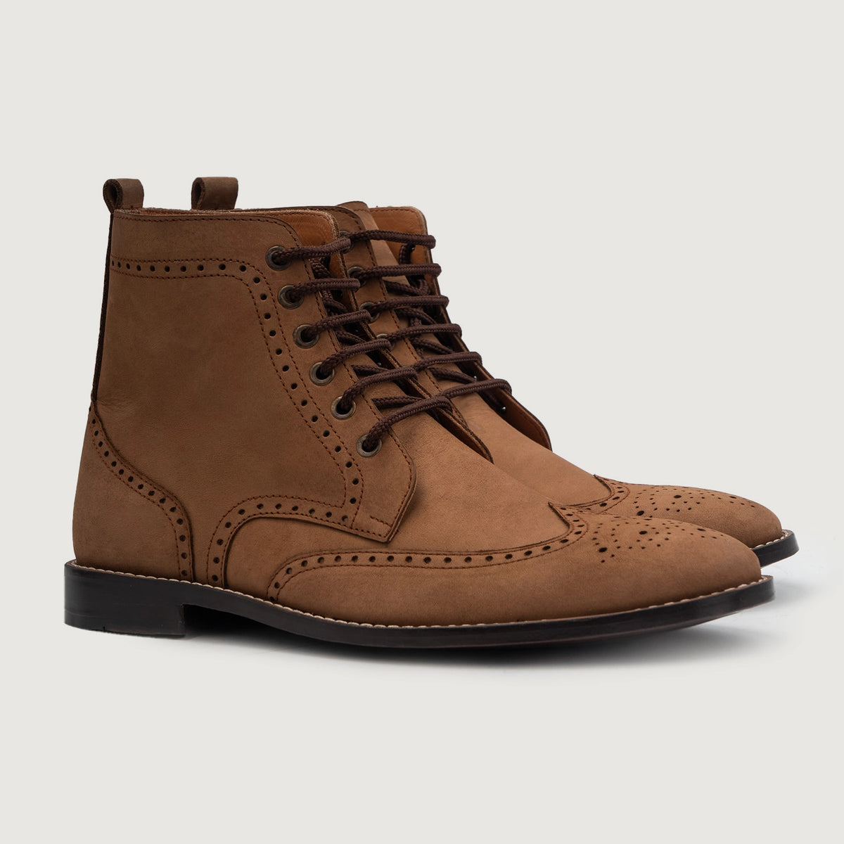 Men’s Duster Brogues Boots in Brown Nubuck Leather - Eviternity