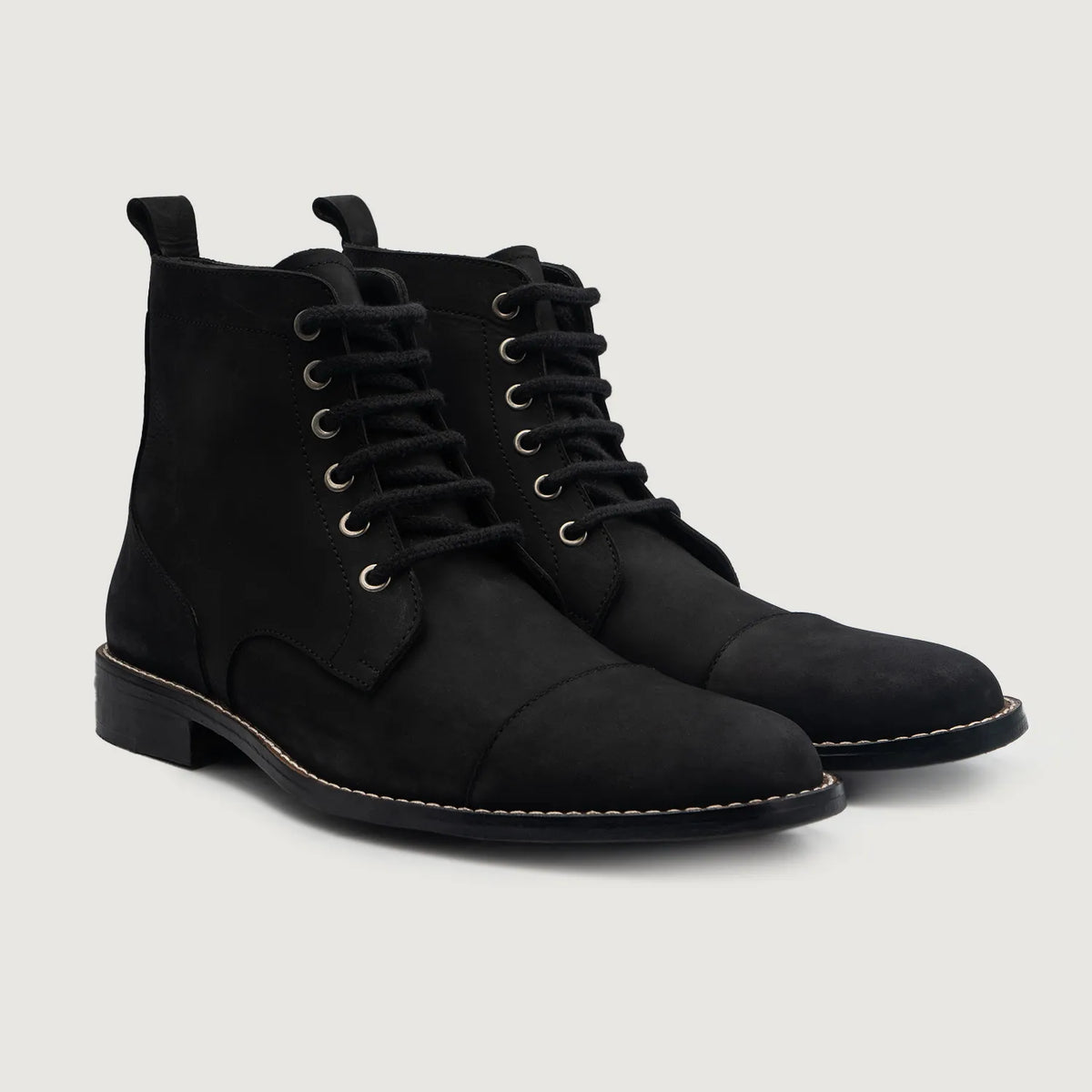 Men's Knight Derby Boots in Black Nubuck Leather - Eviternity