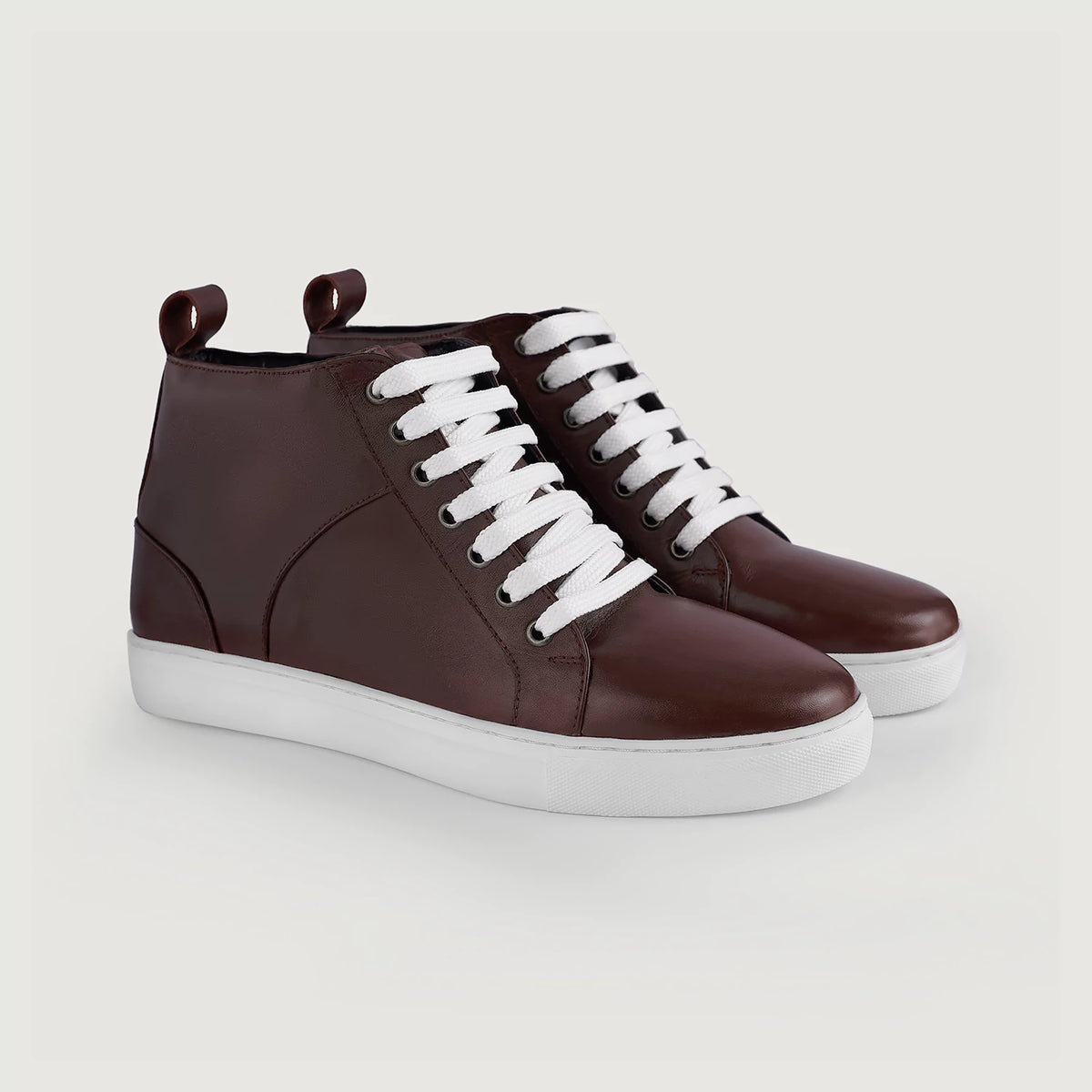Men's Marty High Top Sneakers in Maroon Leather - Eviternity