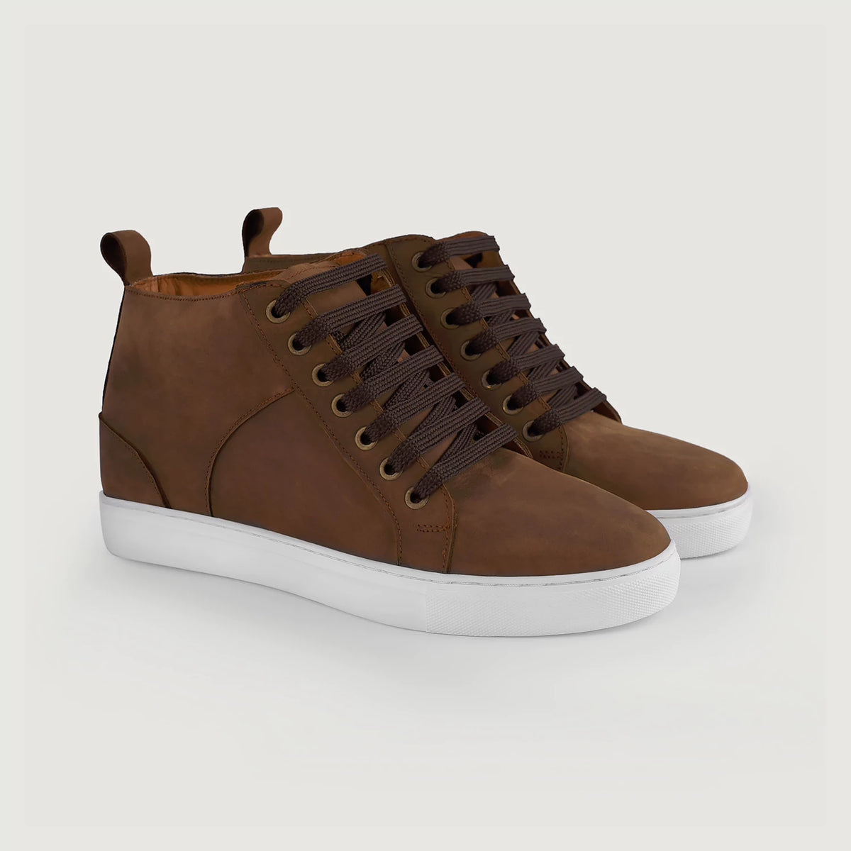 Men's Marty High Top Sneakers in Pull-up Brown Leather - Eviternity