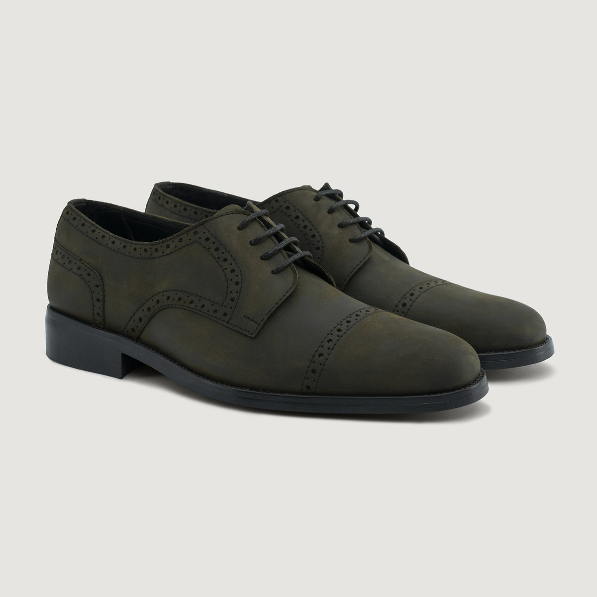 Men's Dirk Brogues Derby Shoes in Olive Oil Pullup Leather - StudGuard ...