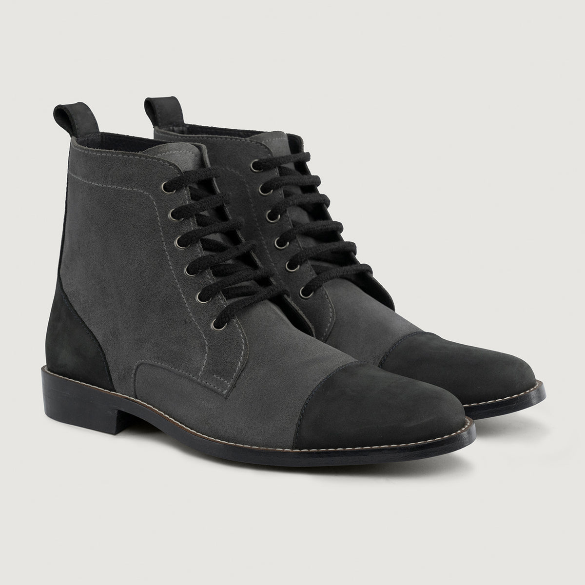 Men's Knight Grey & Black Derby Leather Boots - Eviternity