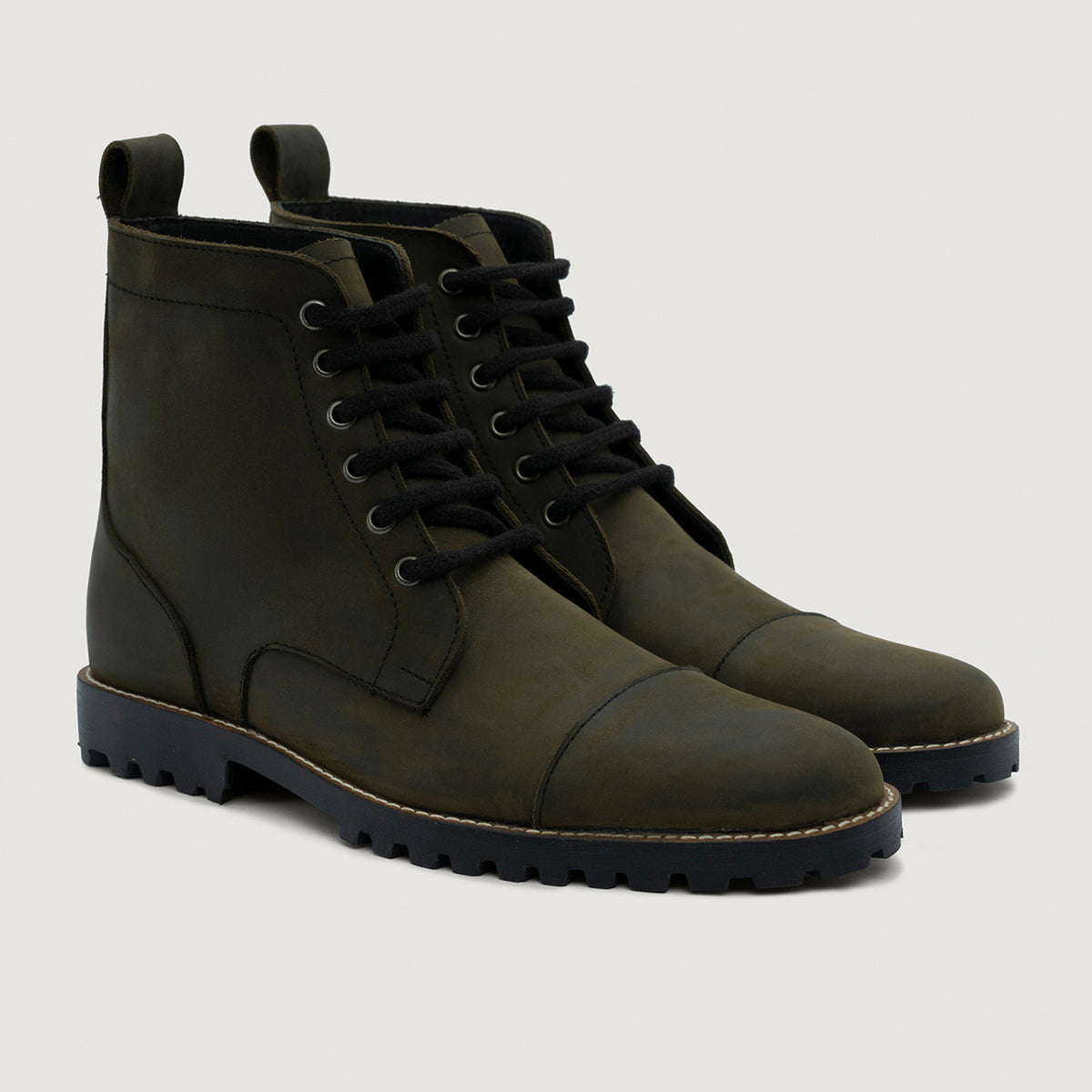 Men's Knight Olive Green Pullup Derby Boots - Eviternity